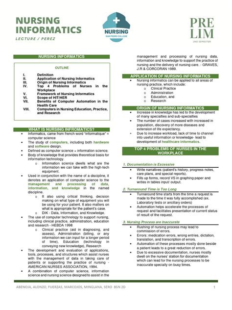 prelim nursing informatics pdf health informatics computer data