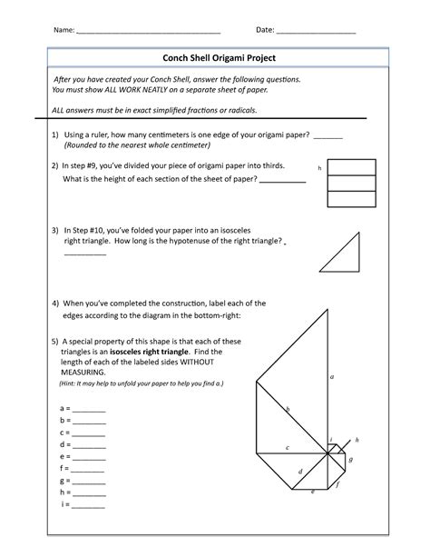 Conch Shell Project Questions A H B C D E F G I Name Date