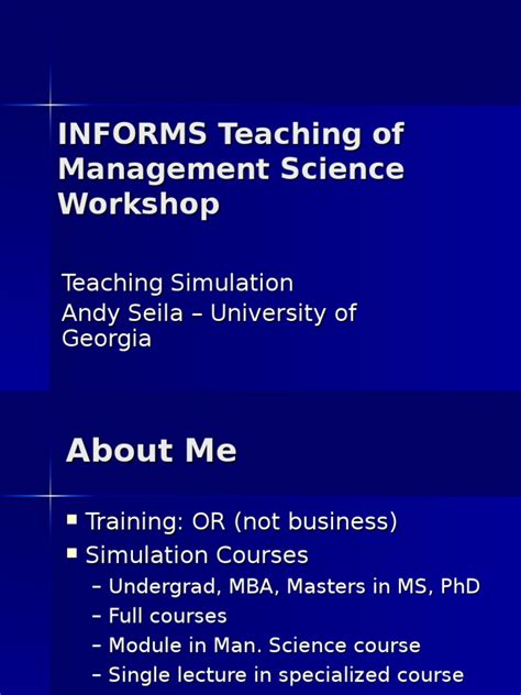 Informs Teaching Of Management Science Workshop Pdf Simulation