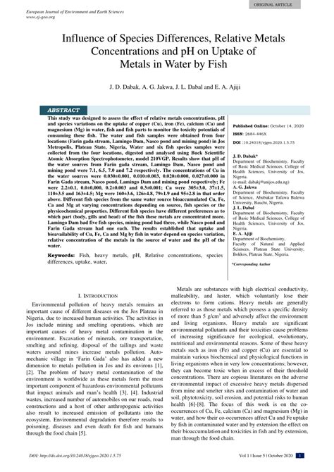 Pdf Influence Of Species Differences Relative Metals Concentrations