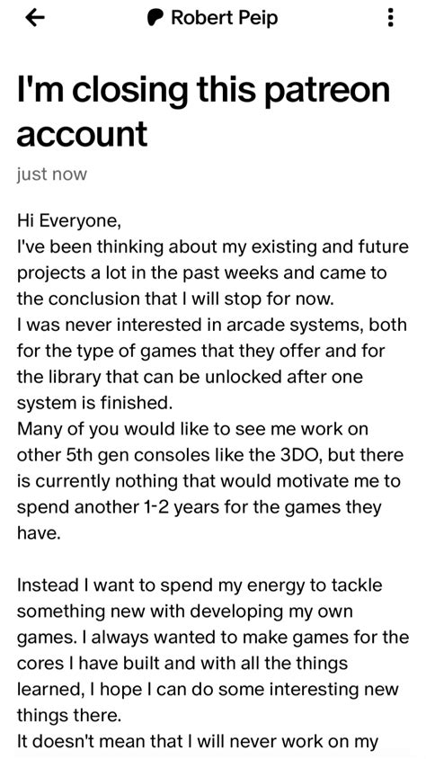 Robert Peip Stopping Fpga Core Development To Focus On Other Projects R Misterfpga