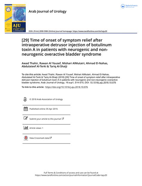 Pdf [29] Time Of Onset Of Symptom Relief After Intraoperative Detrusor Injection Of Botulinum