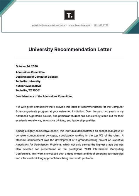 University Recommendation Letter Format 30 Free Letters Of