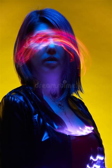 woman is using augmented reality headset concept of virtual augmented