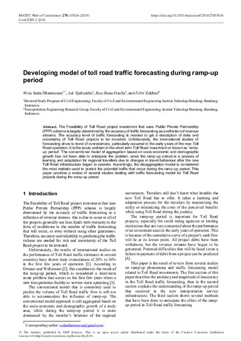 Pdf Developing Model Of Toll Road Traffic Forecasting During Ramp Up