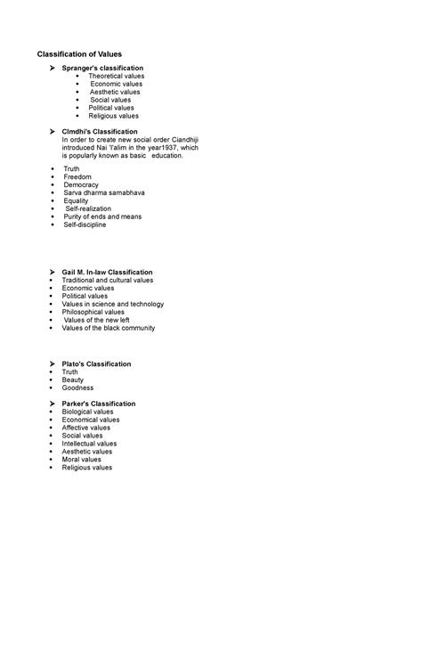 Classification Of Values Group 3 Classification Of Values Spranger