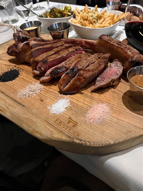 40oz Tomahawk Steak Medium Rare With Selection Of Salt Rfoodporn