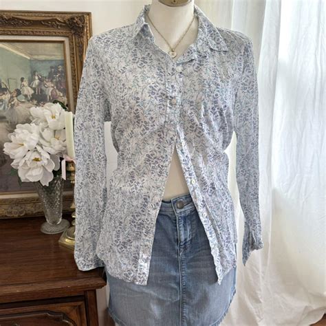 Lightweight Semi Sheer Blue And White Floral Depop
