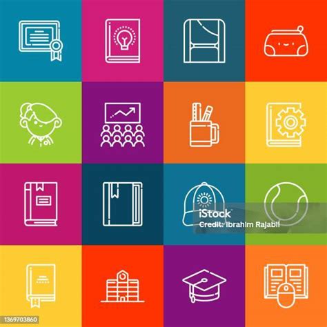 Ensemble Moderne Dicônes De Ligne Mince Déléments De Collège Collection De Symboles De Contour