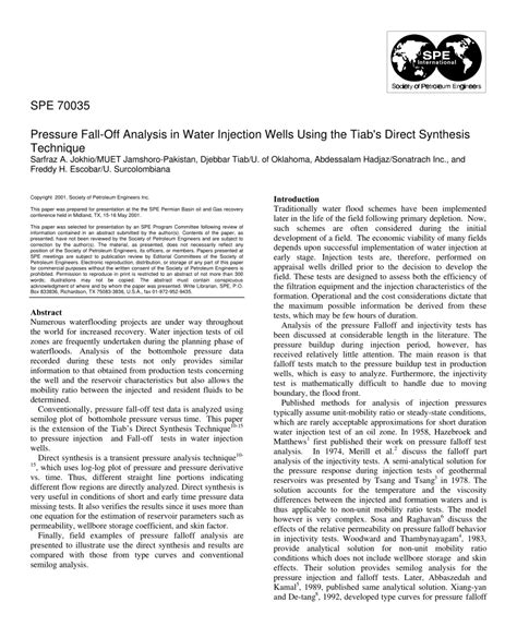 Pdf Pressure Fall Off Analysis In Water Injection Wells Using The