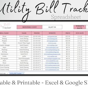 Utility Bill Tracker Excel Spreadsheet Utilities Tracker Google Sheets Utilities Provider
