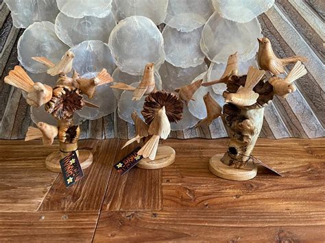 New Balinese Hand Carved Wooden Bird Sculpture Wooden Birds In Tree