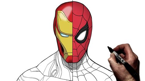 How To Draw Iron Manspiderman Step By Step Marvel Youtube