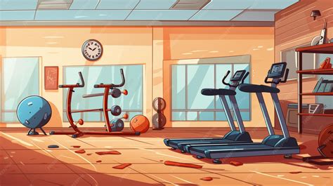 Premium Vector A Cartoon Of A Gym With A Gym And A Clock On The Wall