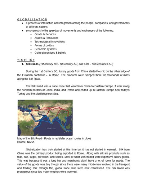 Globalization Timeline Data Gathering Notes Pdf Silk Road