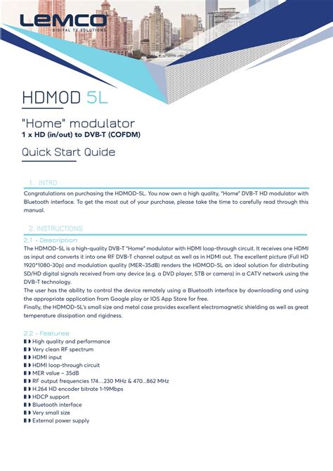 LEMCO HDMOD L QUICK START MANUAL Pdf Download ManualsLib