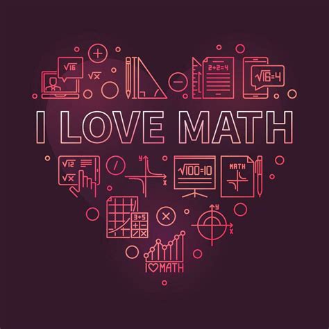 I Love Math Concept Vector Outline Heart Shaped Modern Banner