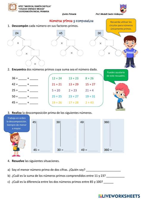 Números Primos Free Interactive Worksheets 2053646