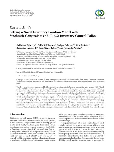 Pdf Solving A Novel Inventory Location Model With Stochastic Constraints And R S S