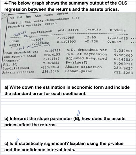Solved 4 The Below Graph Shows The Summary Output Of The Ols Regression 1 Answer