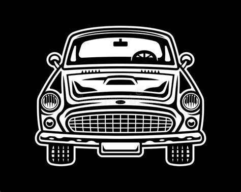 Classic Car Front View Vector Illustration On Dark Background Stock