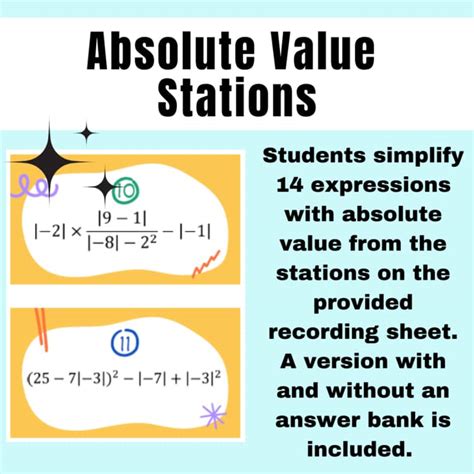 Simplify Expressions With Absolute Value Stations With Recording Sheet