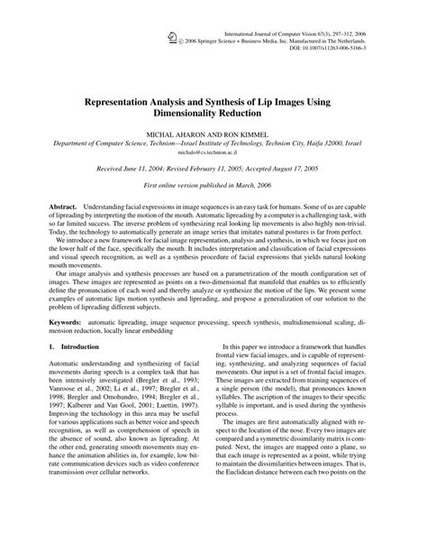 Pdf Representation Analysis And Synthesis Of Lip Images Using Dimensionality Reduction