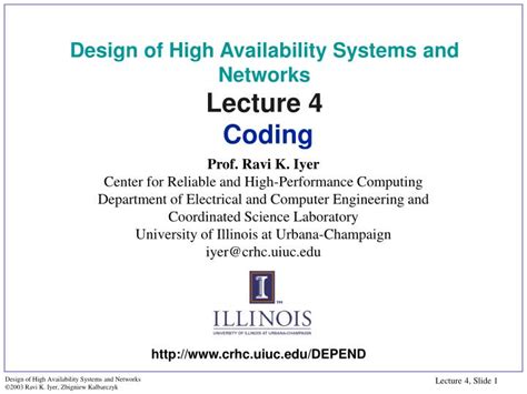 ppt design of high availability systems and networks lecture 4 coding