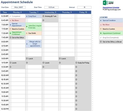 Appointment Schedule Template Excels App