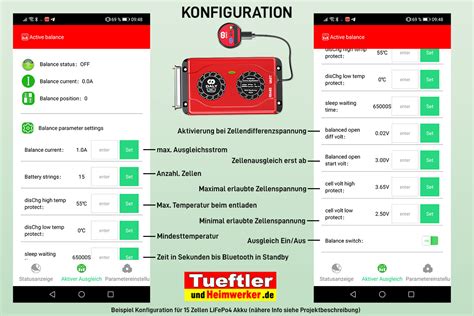 Daly Active Balancer 1A Bluetooth Konfiguration Einstellungen Beispiel 15 Zellen Tueftler Und