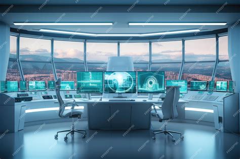 Modern Command Center With Advanced Digital Interfaces Premium Ai