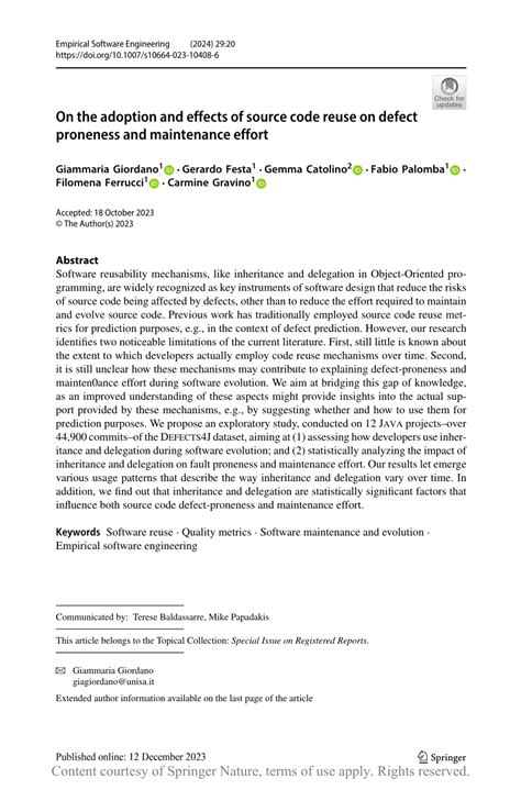 PDF On The Adoption And Effects Of Source Code Reuse On Defect Proneness And Maintenance Effort