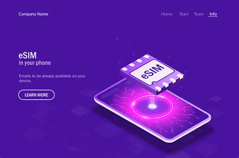 Esim 카드 칩 기호입니다 임베디드 Sim 개념입니다 새로운 모바일 통신 기술 미래의 프로젝션 Sim 카드입니다 벡터 일러스트 레이 션 3d 아이소메트릭 스타일입니다 3