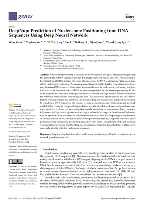 Pdf Deepnup Prediction Of Nucleosome Positioning From Dna Sequences Using Deep Neural Network