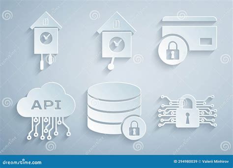 Set Server Security With Lock Credit Card Cloud Api Interface Cyber Retro Wall Watch And