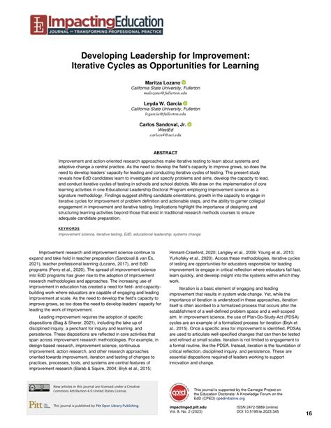Pdf Developing Leadership For Improvement Iterative Cycles As