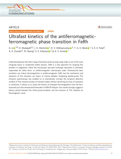 Pdf Ultrafast Kinetics Of The Antiferromagnetic Ferromagnetic Phase Transition In Ferh
