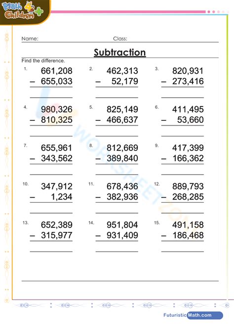 Subtraction Of Numbers Up To Hundred Thousands Worksheet