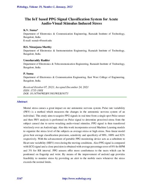 The Iot Based Ppg Signal Classification System For Acute Audio Visual Stimulus Induced Stress