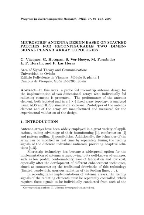 Pdf Microstrip Antenna Design Based On Stacked Patches For Reconfigurable Two Dimensional