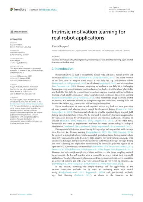 Pdf Intrinsic Motivation Learning For Real Robot Applications