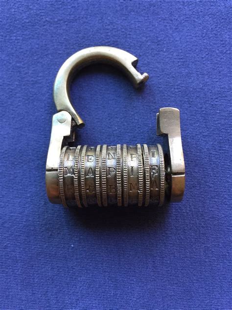 Rare Antique BRASS Combination Padlock Five 5 Wheels W Code Marked