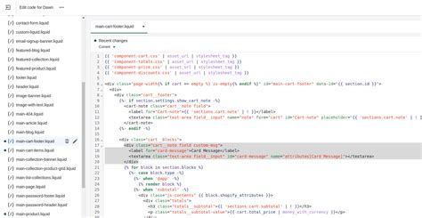 how to move cart notes or cart attributes on cart page dawn theme