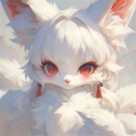 Amainjio A Stylized Anime Art Of A White Furry Fox By Aiartelfik On