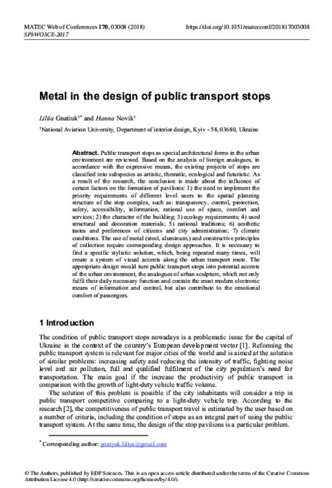 Pdf Metal In The Design Of Public Transport Stops