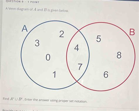 question 9 · 1 point a venn diagram of a and b is given below find a c