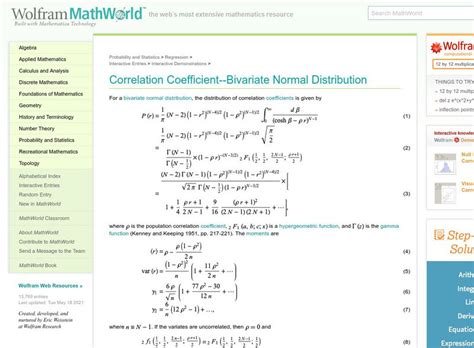 Wolfram Math World Correlation Coefficient Website For 9th 10th