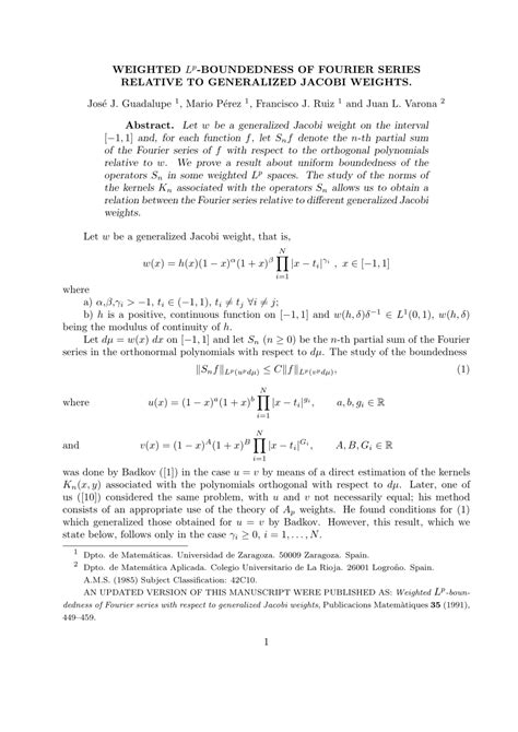 Pdf Weighted Lp Boundedness Of Fourier Series With Respect To