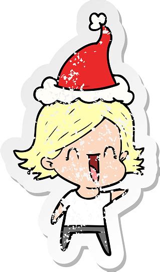산타 모자를 쓴 행복한 여자의 손으로 그린 고민 스티커 만화 낙서 드로잉에 대한 스톡 벡터 아트 및 기타 이미지 낙서 드로잉 데칼 등장인물 Istock