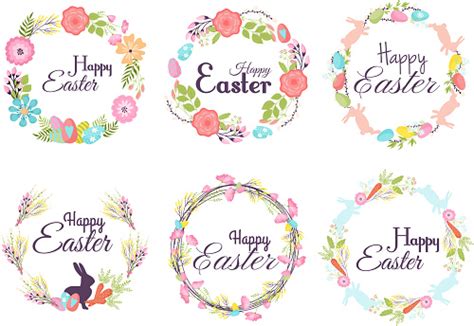 행복 한 부활절 그려진 배지 손을 문자 인사말 장식 자연 화 환 봄 꽃 벡터 일러스트 레이 션 계절에 대한 스톡 벡터 아트 및 기타 이미지 Istock
